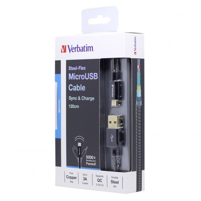 Verbatim Steel-Flex USB A to Micro USB Cable 120cm, Computers & Tech ...