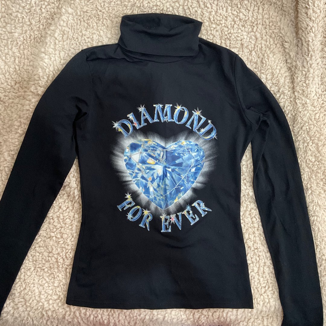 y2k alt grunge acubi goth academia black printed turtle neck top, Women ...