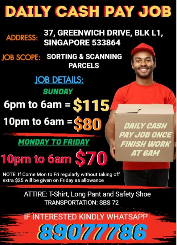 DAILY CASH PAY AT PAYA LEBAR & GREENWICH , Jobs, Warehouse & Logistics ...