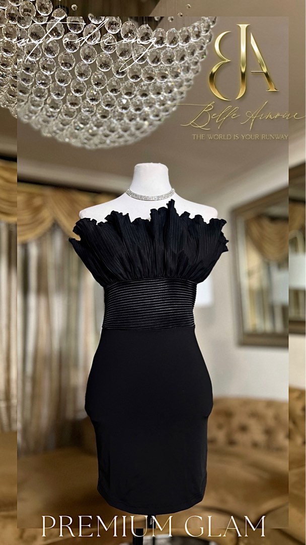 FOR SALE BLACK RUFFLE TUBE BODYCON DRESS ELEGANT UNIQUE DESIGNER CLASSY ...