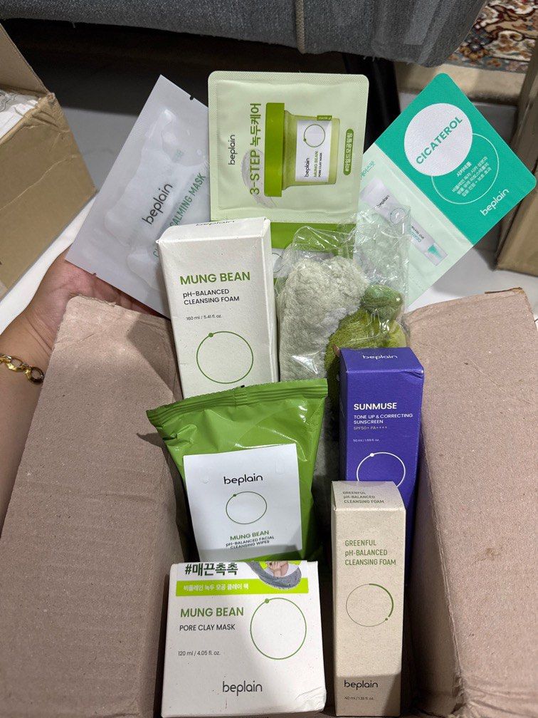 FULL SET MUNG BEAN SKINCARE (with free gift headband), Beauty ...