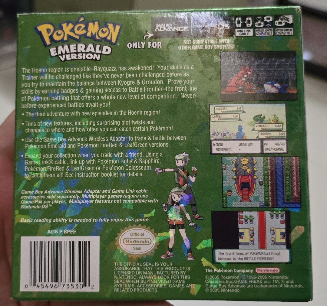 Gameboy Advance Game 2005 Pokemon Emerald Version Complete Box, Manual ...