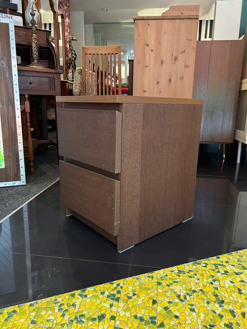 Ikea MALM side table with DRAWERS in BROWN ASH VENEER, Furniture & Home ...