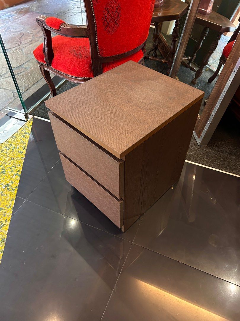Ikea MALM side table with DRAWERS in BROWN ASH VENEER, Furniture & Home ...