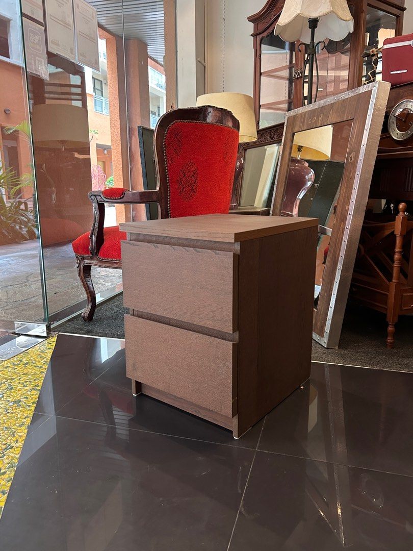 Ikea MALM side table with DRAWERS in BROWN ASH VENEER, Furniture & Home ...