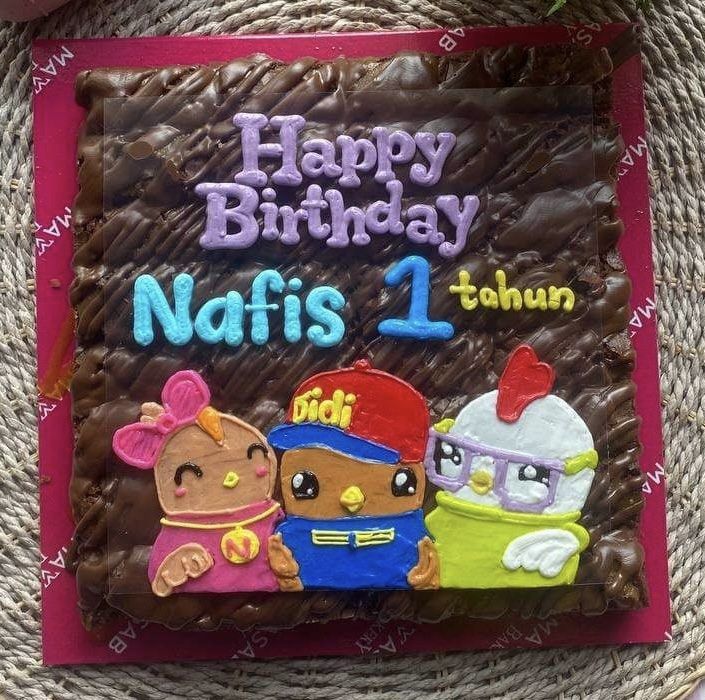Kek Coklat Wording Cartoon, Food & Drinks, Homemade Bakes on Carousell