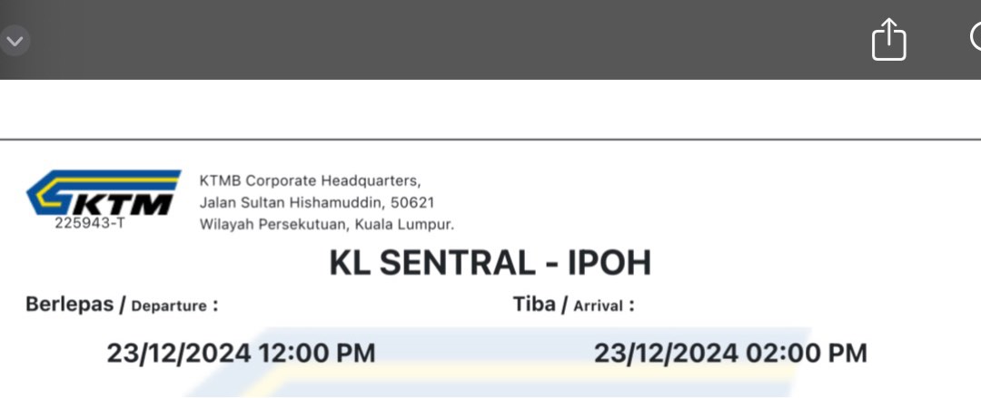 KTMB TICKET IPOH TO KL & KL TO IPOH 19-23, Tickets & Vouchers, Local ...