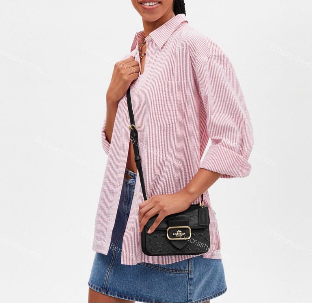 New Coach Original Black Morgan Square Crossbody Bag in Embossed ...