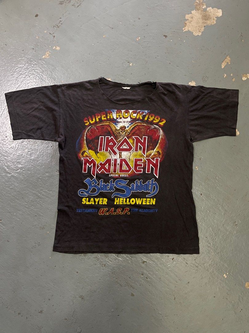 RARE Vintage 90’s Iron Maiden “SUPER ROCK 1992” Distressed Band Tees ...