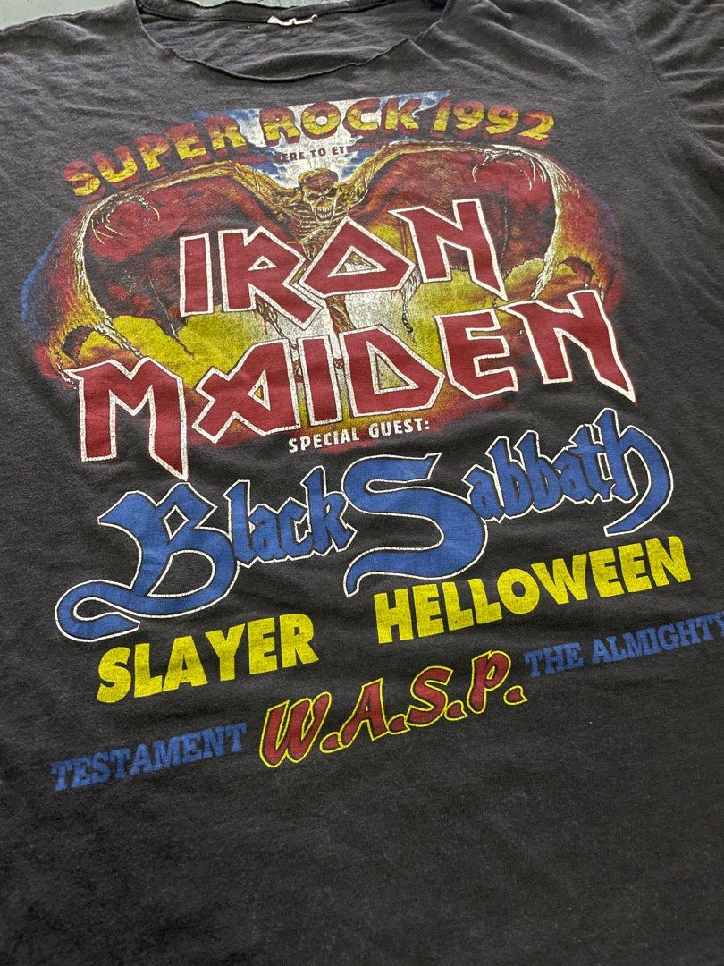 RARE Vintage 90’s Iron Maiden “SUPER ROCK 1992” Distressed Band Tees ...