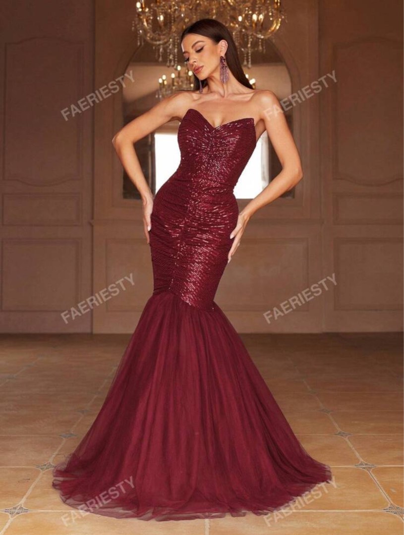 Shein mermaid tube red dress, Women's Fashion, Dresses & Sets, Evening ...