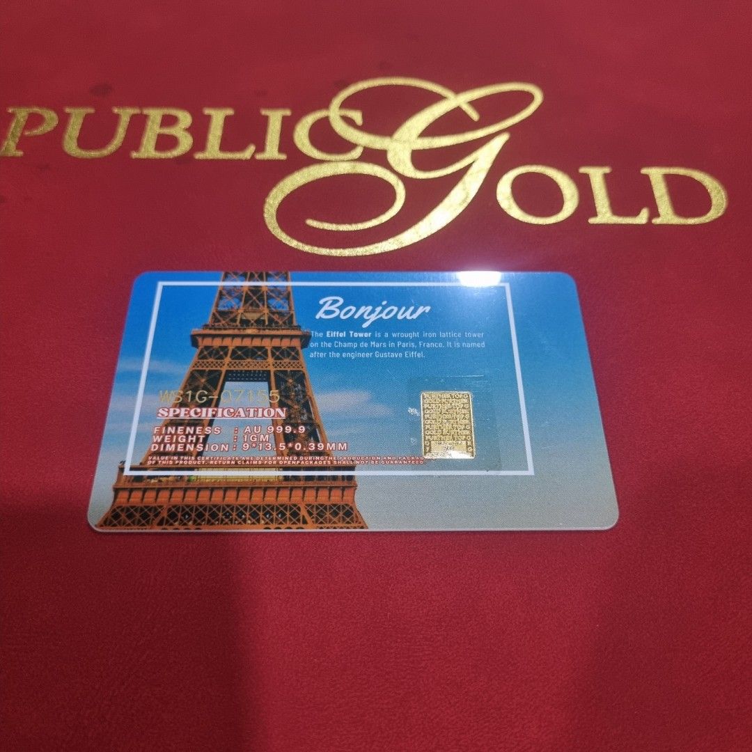 Wing Sing 1g Gold Bar 999.9 Eiffel Tower Paris, Hobbies & Toys ...