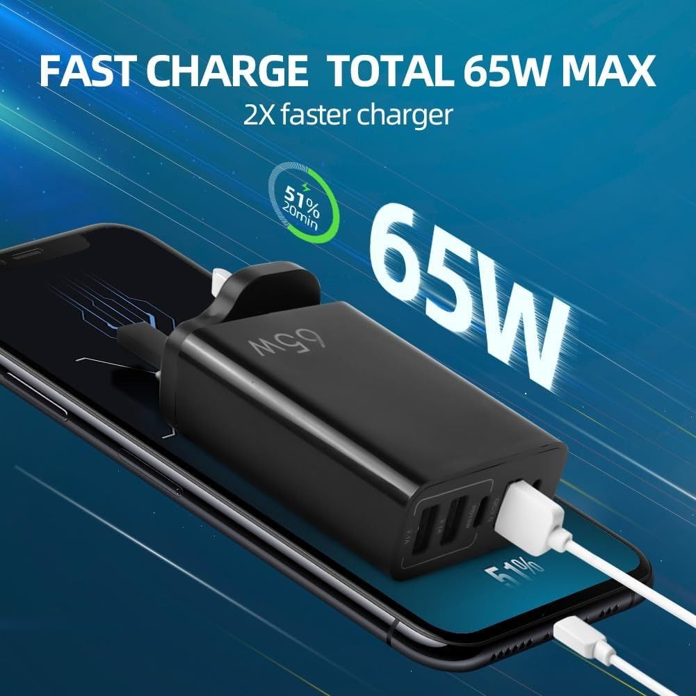 65W 充電器轉接器 2 個 3.1A USB 多口充電頭 PD15，20W+QC3.0 USB A 壁插充電器 ggyckp 65W Charger Adapter 2 3.1A USB ...