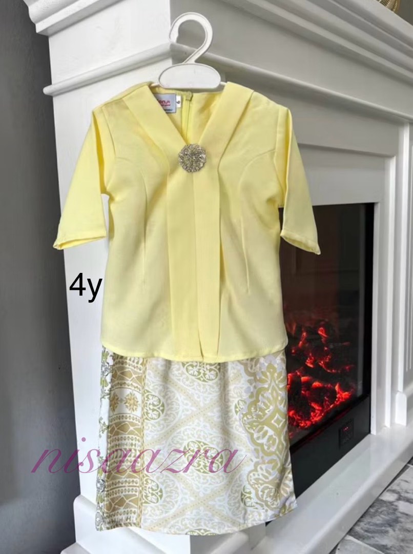 Baju Kurung Kebaya 4tahun 4y Lengan panjang Soft Yellow Kuning cair, Babies & Kids, Babies ...