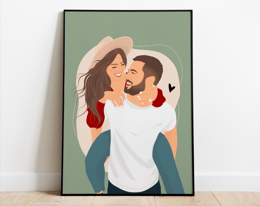 Portrait Illustration Custom Couple Drawing Personalised Gift Singapore ...