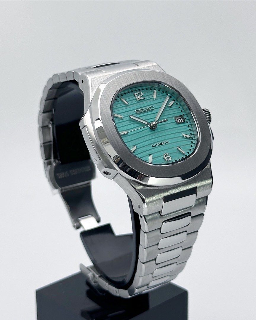 Custom Seiko Mod 40mm Turquoise Green Nautilus Automatic Watch, Men's ...