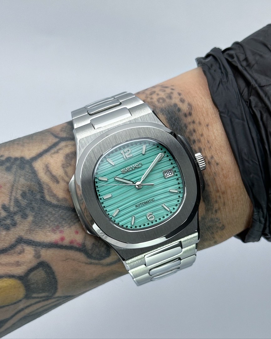 Custom Seiko Mod 40mm Turquoise Green Nautilus Automatic Watch, Men's ...