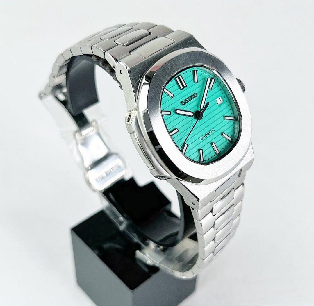 Custom Seiko Mod 40mm Turquoise Green Nautilus Automatic Watch, Men's ...