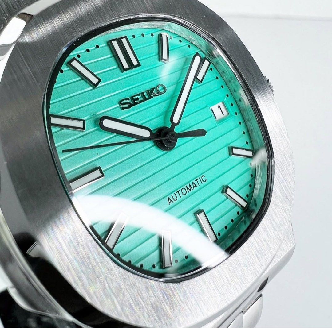 Custom Seiko Mod 40mm Turquoise Green Nautilus Automatic Watch, Men's ...