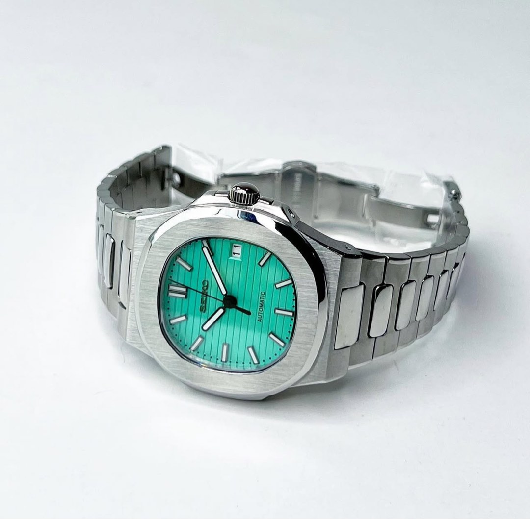 Custom Seiko Mod 40mm Turquoise Green Nautilus Automatic Watch, Men's ...