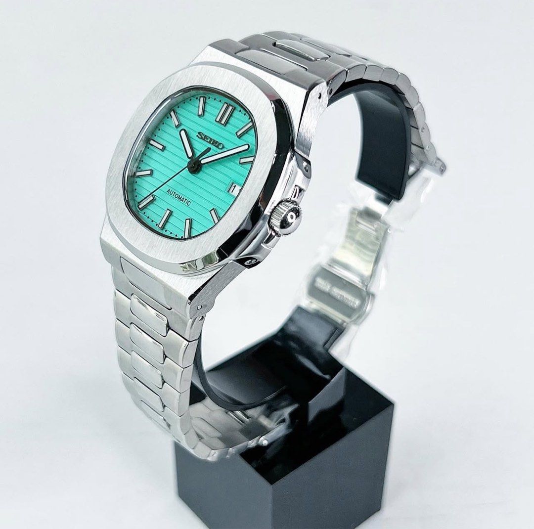 Custom Seiko Mod 40mm Turquoise Green Nautilus Automatic Watch, Men's ...