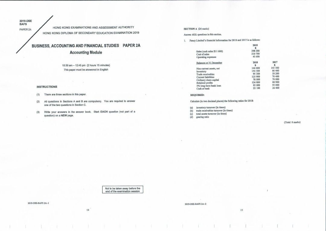 DSE BAFS (Accounting) Past Paper Qs & Ans (sp, pp, 2012–2024) 2025最新版 // 還有中、英文版：Maths // Econ ...