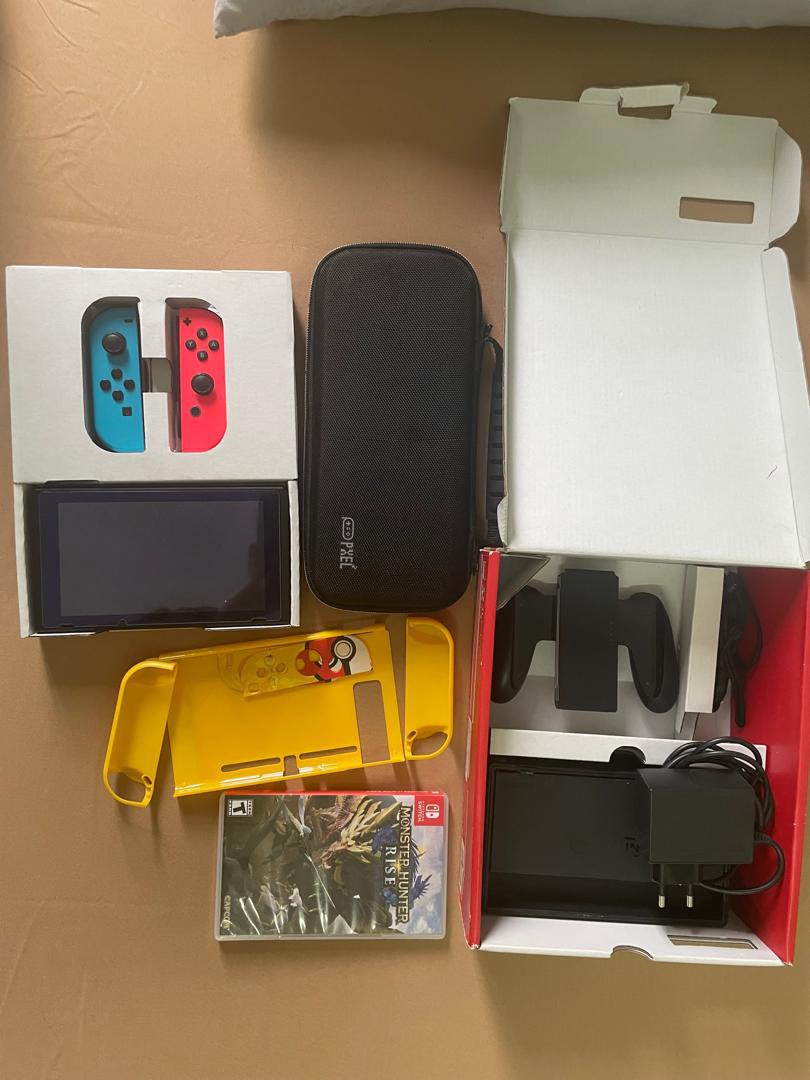 Nintendo Switch V2 Neon Full Set + 128gb Memory Card, Video Gaming ...