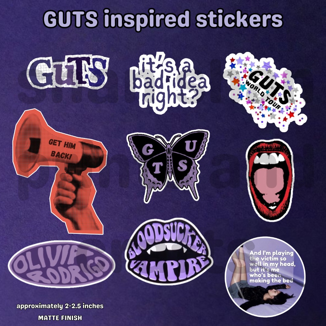 Olivia Rodrigo "GUTS" Sticker Pack, Hobbies & Toys, Stationary & Craft ...