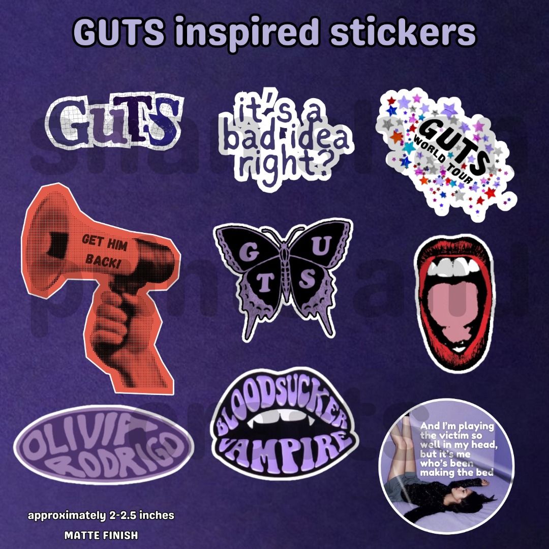 Olivia Rodrigo "GUTS" Sticker Pack, Hobbies & Toys, Stationary & Craft ...