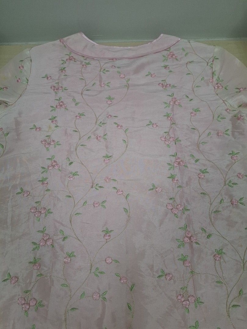XXL Pink Slik Embroidered Chinese Traditional Short Sleeve Blouse ...