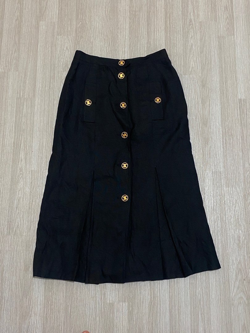 Rare Celine vintage gold celine logo buttons maxi elegant skirt, Luxury ...