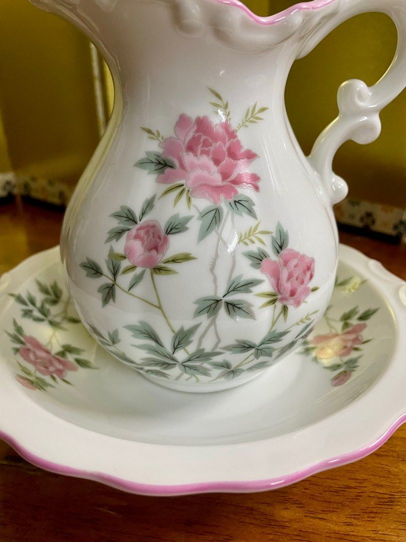 Vintage Porcelain St Michael Floral Milk Jug & Bowl Set Pitcher ...