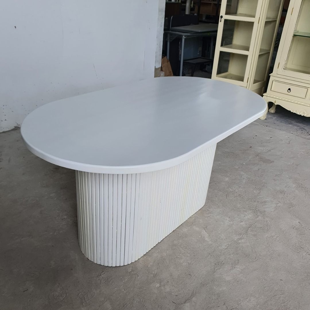 Wooden Teak Wood Muji Oval Dining Table 6-seater, Furniture & Home ...