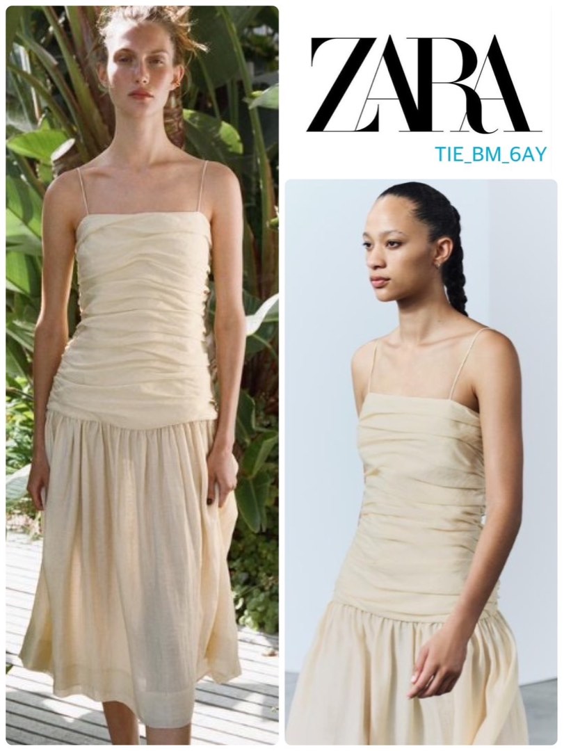 Zara viral draped midi dress, Women's Fashion, Dresses & Sets, Dresses ...