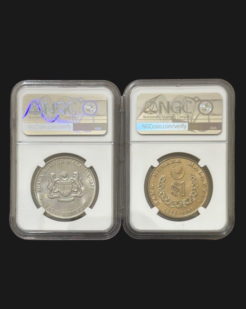 Coins 2pc@ Malaysia (1977 1 Ringgit,9th Southeast Asian Games MS65) (1 Ringgit, 1969 Bank Negara ...