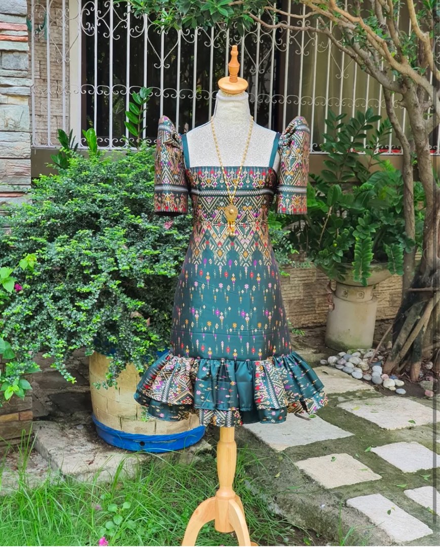 EMERALD GREEN HANDWOVEN INABEL FILIPINIANA DRESS FOR RENT, Women's ...