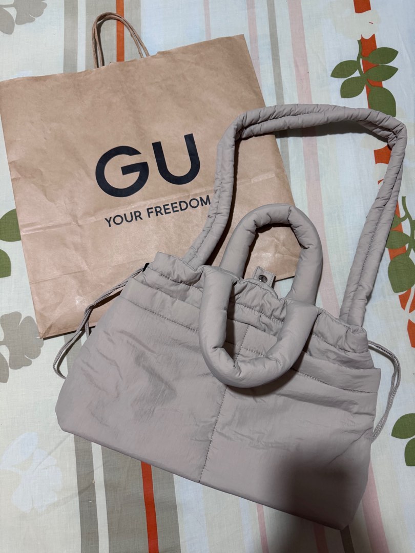 GU Beige Puffer Tote/ Sling Bag, Women's Fashion, Bags & Wallets, Tote ...