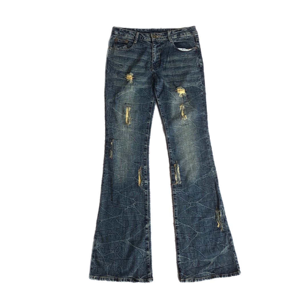 Japanese flare jeans distressed fading, Fesyen Pria, Pakaian , Bawahan ...