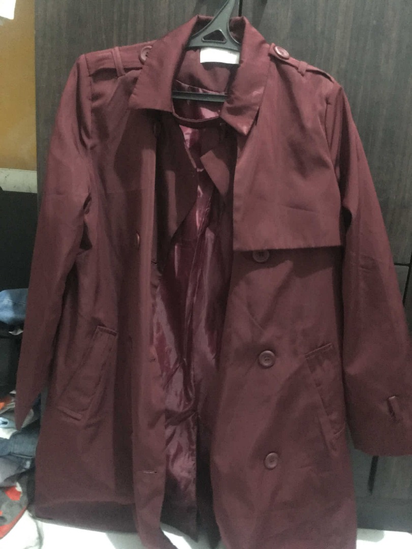 Maroon Trench Coat, Women's Fashion, Coats, Jackets and Outerwear on ...