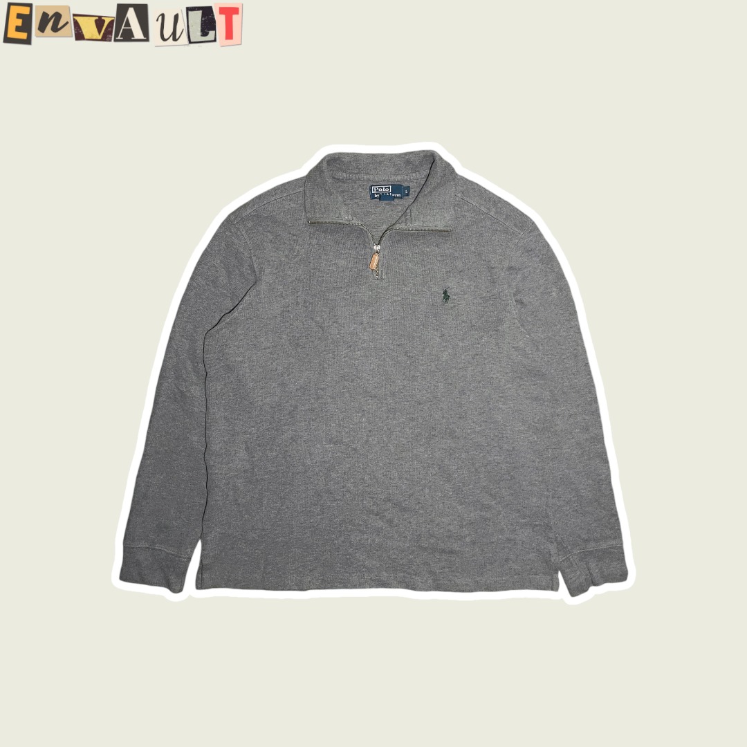 Ralph Lauren Quarter Zip Sweater (Gray | Dark Green Logo) Uniqlo, Women ...