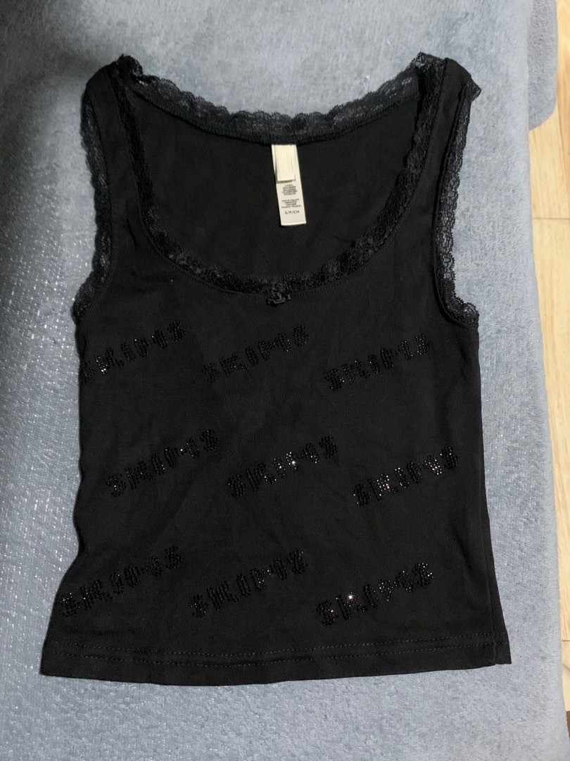 y2k skims rhinestone logo pointelle tank, Women's Fashion, Tops ...