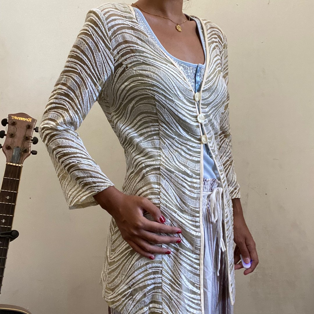 Swirly see Through Print Long Cardigan | Beach Y2K Summer Vintage ...