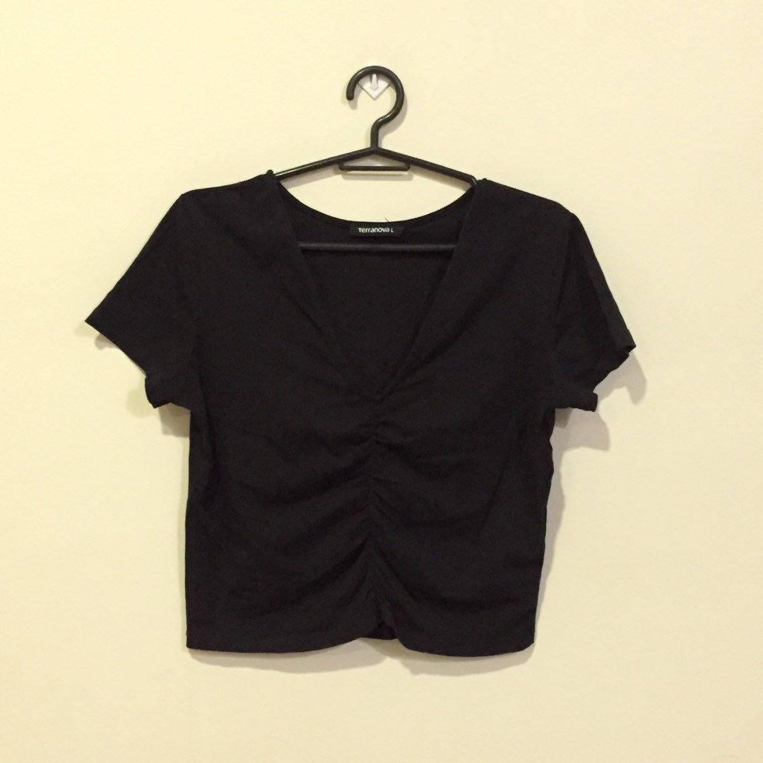 terranova scrunched v-cut top, Women's Fashion, Tops, Blouses on Carousell