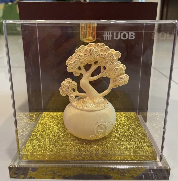 Uob bank decor 24k gold plate prosperity bonsai money coin tree ...