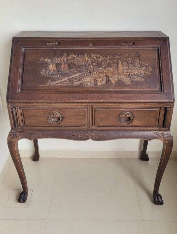 Vintage Oriental 1970s writing desk, Furniture & Home Living, Furniture ...