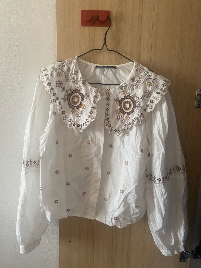 Zara Peter Pan collared shirt, Women's Fashion, Tops, Blouses on Carousell