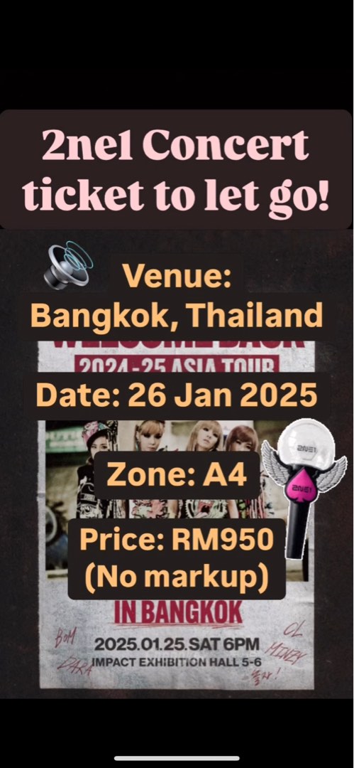 2NE1 Bangkok Concert Ticket Jan 2025, Tickets & Vouchers, Event Tickets ...