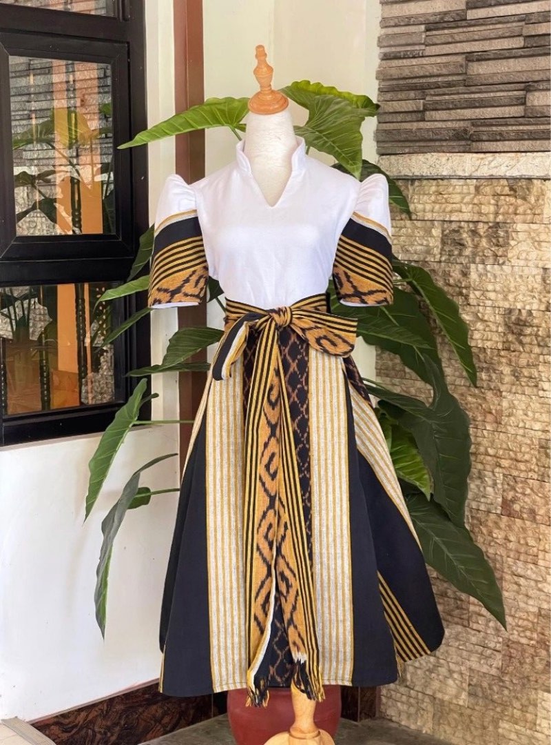 BLACK AND WHITE HANDWOVEN INABEL FILIPINIANA TOP AND SKIRT FOR RENT ...
