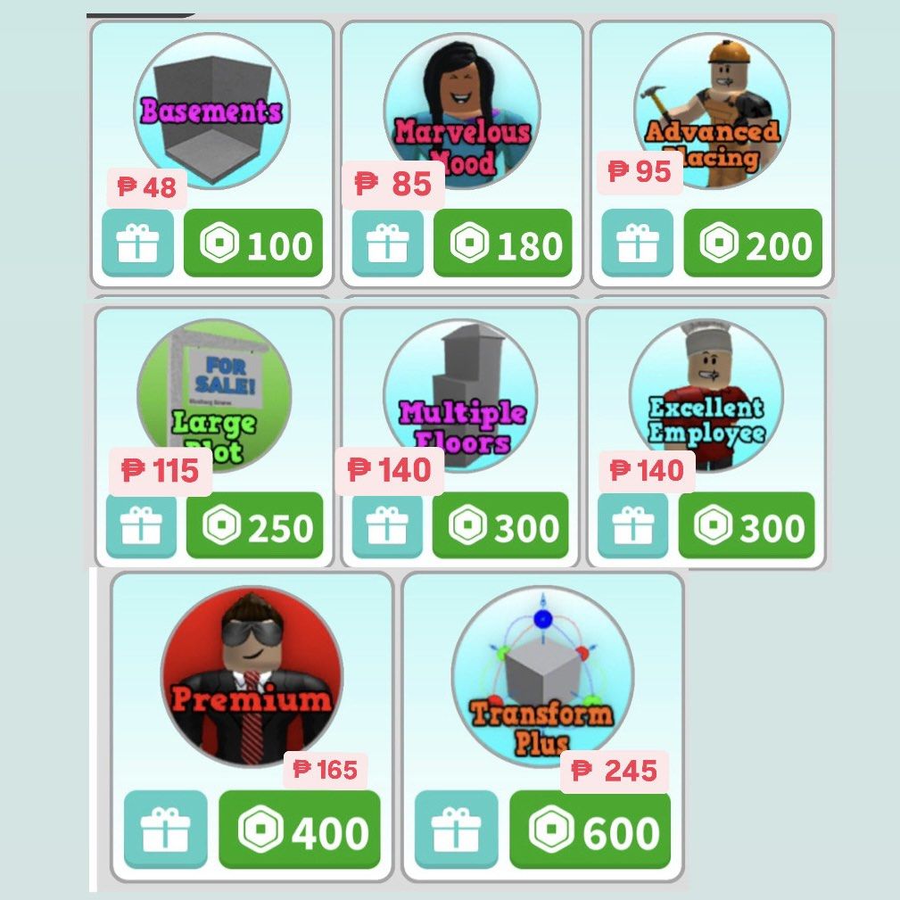 BLOXBURG ROBLOX GAME BLOX BURG PASSES GAMEPASS GAMEPASSES PASS BASEMENTS MARVELOUS MOOD ADVANCED ...