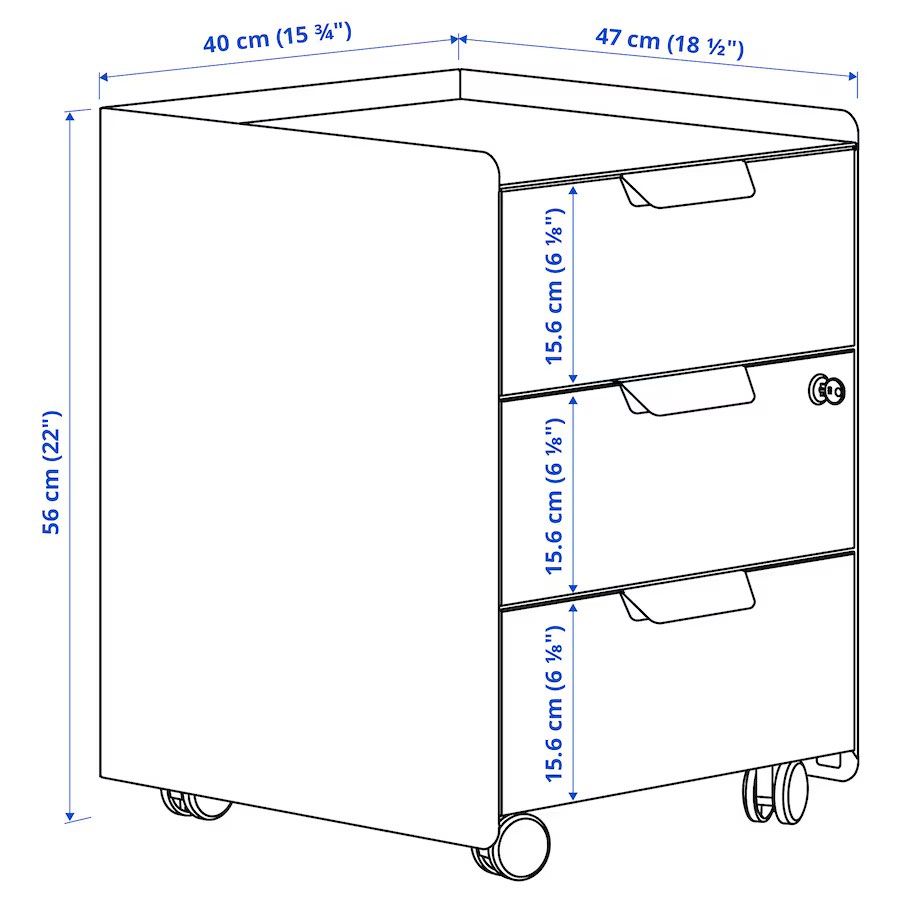IKEA TROTTEN Drawer unit with 3 drawers on castors anthracit, Furniture ...